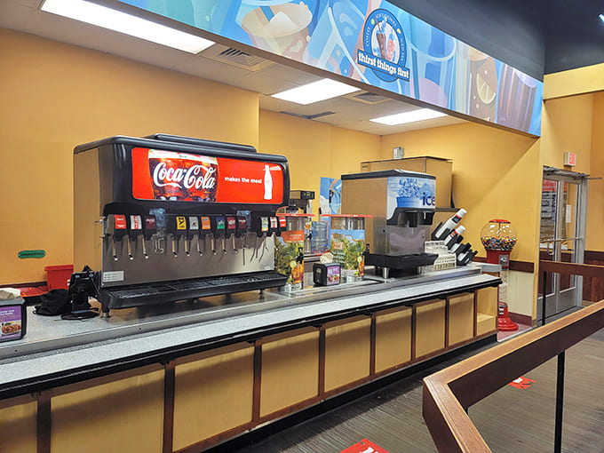 Liquid refreshment central! Where your cup runneth over with fizzy possibilities to wash down those multiple trips to the buffet.