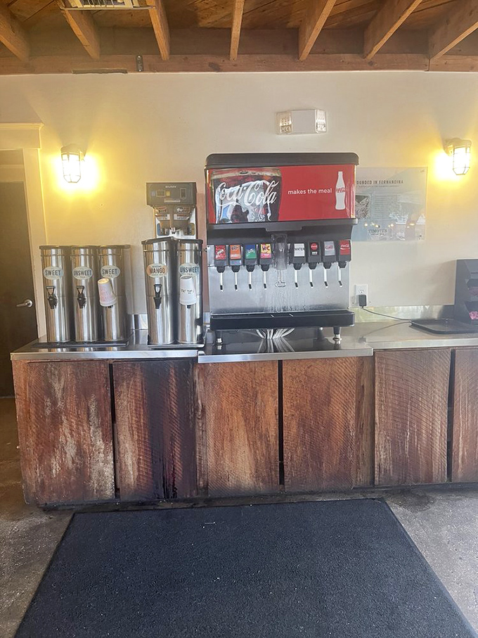 The drink station &ndash; where sweet tea flows like liquid gold and the soda machine stands ready to provide the perfect complement to your seafood feast.