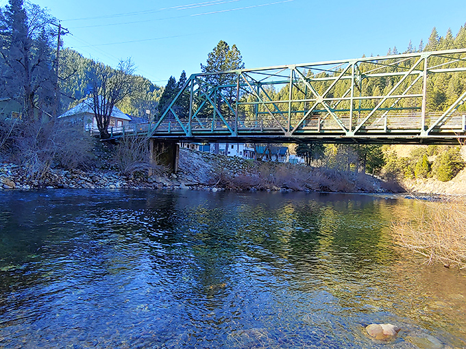 The Durgan Bridge spans crystal-clear waters, connecting residents to adventures on either side of the Yuba's refreshing flow.