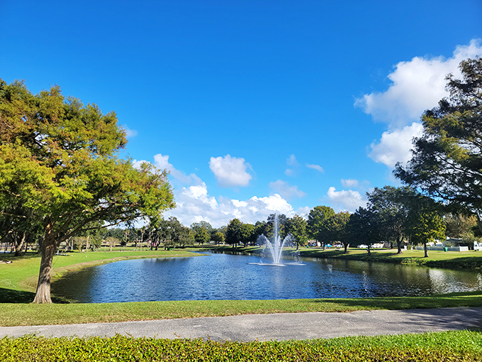 Earl Brown Park's pond and fountain create an oasis of tranquility. The perfect spot to contemplate life's big questions or just watch the clouds drift by.