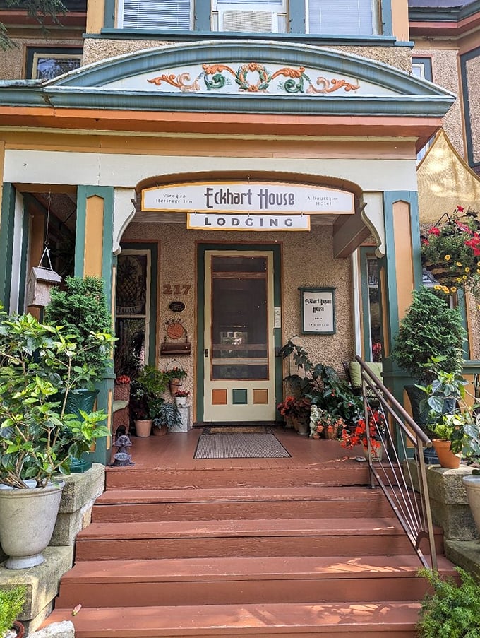 Eckhart House welcomes visitors with Victorian charm and potted flowers, the kind of place where check-in might include homemade cookies and local gossip.