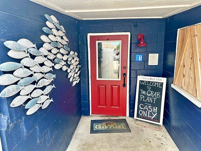 The entrance sets the nautical mood with a school of metal fish that never needed water to swim. Cash only&mdash;just like the old days!