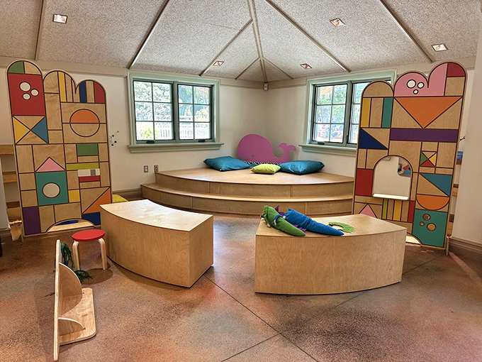 The Story Center's colorful geometric walls and cozy reading nooks invite little bookworms to dive into new adventures. Literature's nursery! 