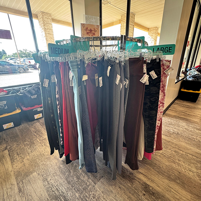 A rainbow of pants options arranged by size, proving that finding your perfect fit doesn't have to be as challenging as solving a Rubik's cube.