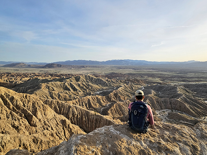 Perched at Fonts Point, taking in the badlands vista &ndash; this is nature's version of the ultimate stadium seating.