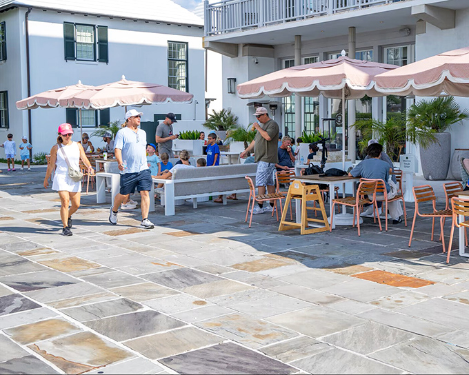 Outdoor caf&eacute;s become social hubs where retirement stories are exchanged over reasonably-priced iced tea and the occasional splurge-worthy dessert.