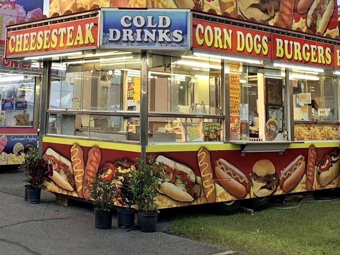 Fair food central, where the scent of cheesesteaks and corn dogs creates a siren song no bargain hunter can resist.