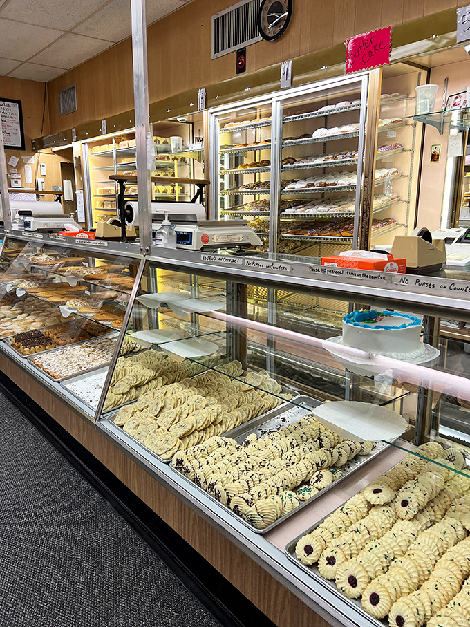 Cookie heaven exists, and it's right behind this glass. Those thumbprints and butter cookies are practically begging to jump into a box.