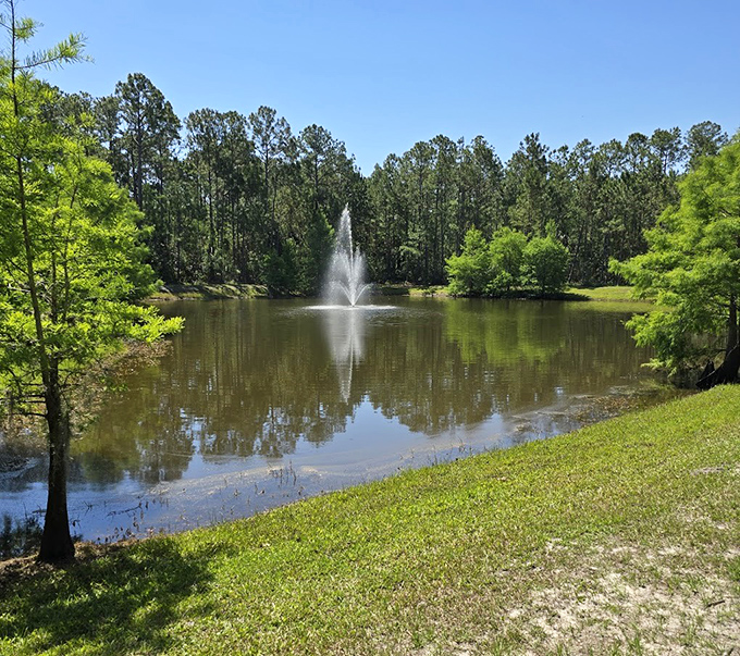 This serene pond with its central fountain offers a moment of tranquility&mdash;nature's version of a meditation app, but with better graphics.