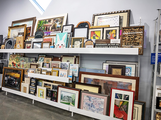 Framed artwork section offers instant sophistication for walls that need more personality than blank white space.