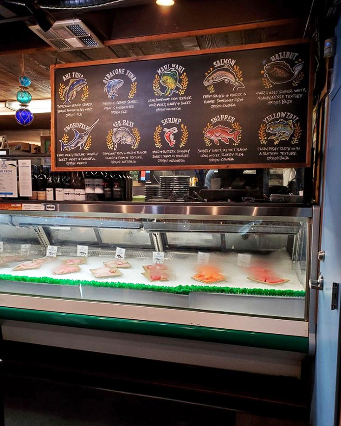 The seafood display case and chalkboard menu&mdash;where today's catch becomes tonight's dinner in a beautiful circle of deliciousness.