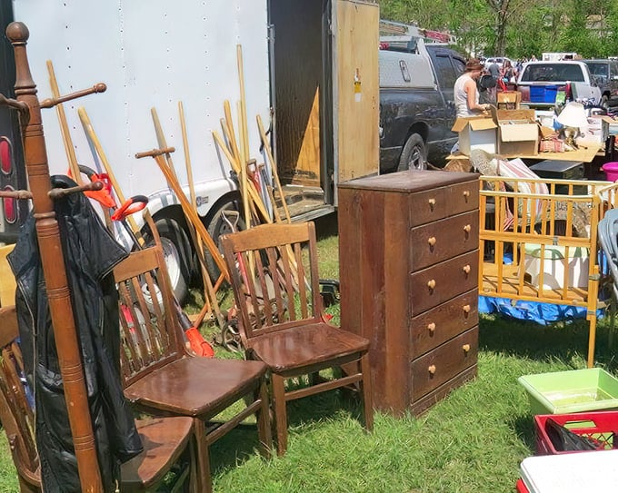 Furniture with stories to tell. These wooden chairs and dresser have weathered decades, just waiting for their next chapter in someone's home.