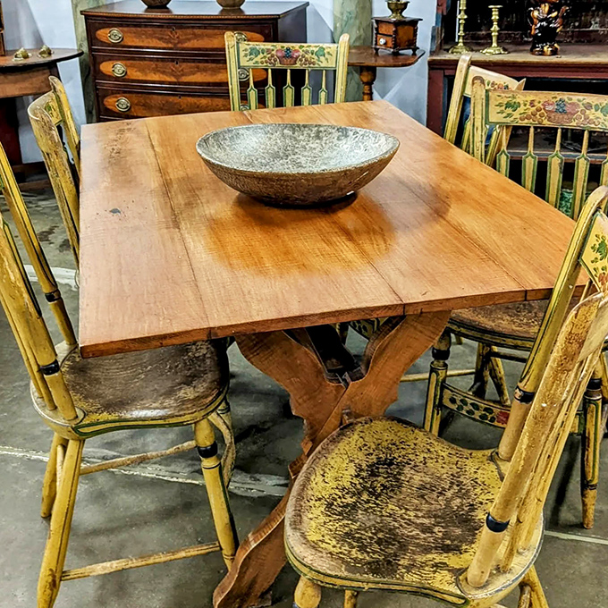 Not just furniture—conversation pieces with history etched into every scratch. This farmhouse table has hosted more family stories than your average therapist.
