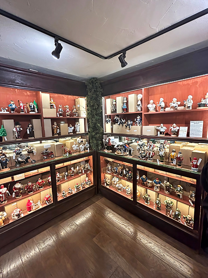 The German smokers corner showcases hollow wooden figures designed to puff real incense smoke. Tiny wooden firefighters need not apply!