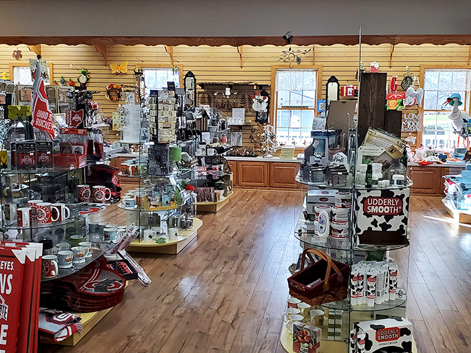 The gift shop offers a curated collection of local treasures, from practical kitchen tools to whimsical country decor that whispers "take me home."