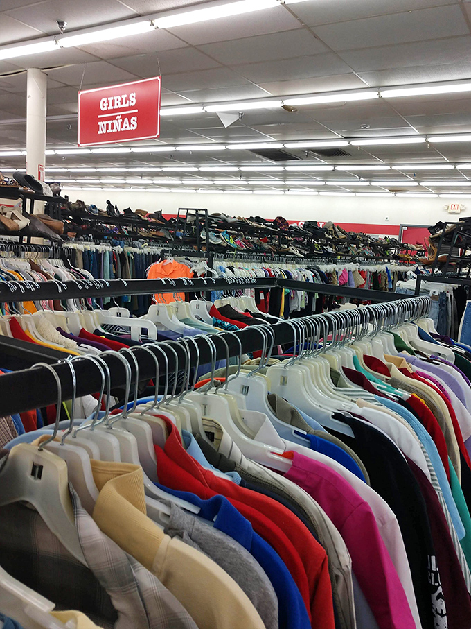 The girls' section offers everything from everyday basics to special occasion finds. Future prom dresses and wedding gowns hiding in plain sight.