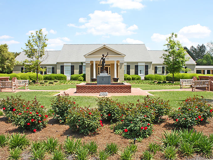 The Griffin Bell Golf and Conference Center welcomes visitors with Southern hospitality and architectural grace. Those white columns practically whisper "y'all come sit a spell."