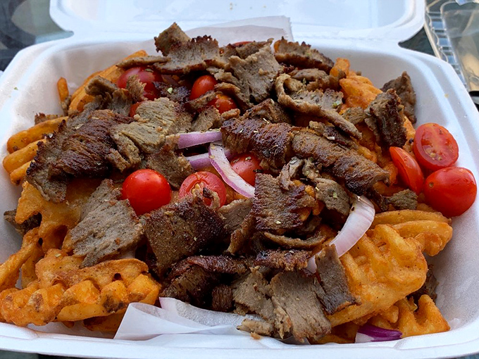 Gyro meat atop waffle fries? Whoever thought of this deserves a Nobel Prize in comfort food. The ultimate Greek-American fusion that just works.