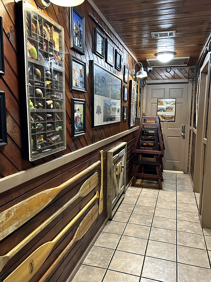 Walking this hallway feels like browsing a museum of river culture. Every fishing lure and vintage photo tells a story of Tennessee's relationship with water.