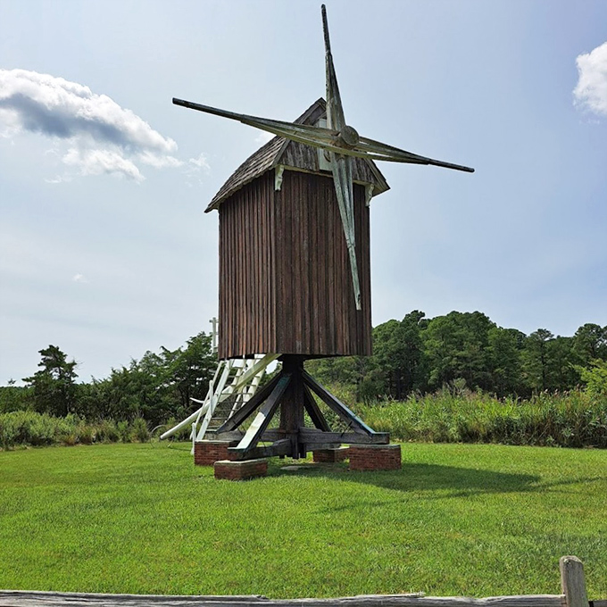 The simple wooden fence frames this engineering marvel perfectly, as if to say, "Look, but don't touch" &ndash; preservation at its most picturesque. 