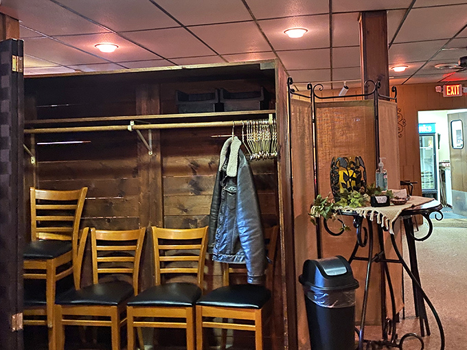 The entryway speaks volumes: hang your coat, leave your pretensions at the door, and prepare for a meal that feels like coming home.