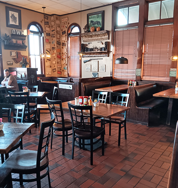 Western memorabilia adorns walls that have witnessed countless first dates, family reunions, and hungover college students seeking salvation.