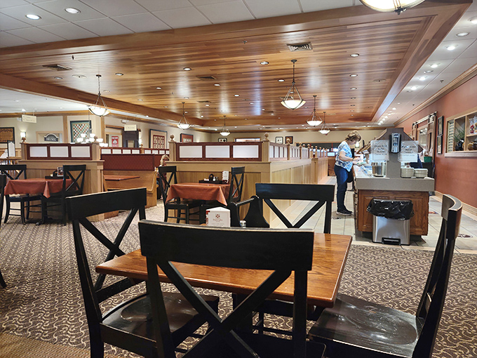Warm wood ceilings and thoughtful lighting create the perfect backdrop for the main event&mdash;food that makes you want to move to Amish Country.