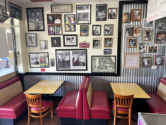Photo gallery meets fish joint! The walls tell stories of British culture and beloved memories while red booths invite you to create your own.