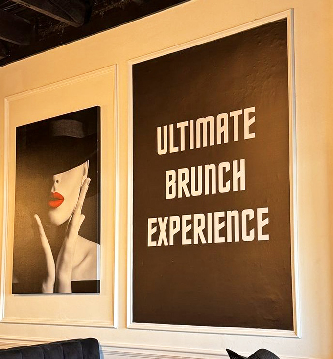 Sophisticated wall art declares the "Ultimate Brunch Experience"—a bold claim that the kitchen consistently backs up with every plate.