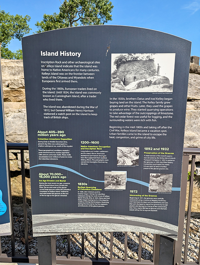 A timeline spanning millions of years compressed onto one sign - from prehistoric seas to preservation efforts in our lifetime.