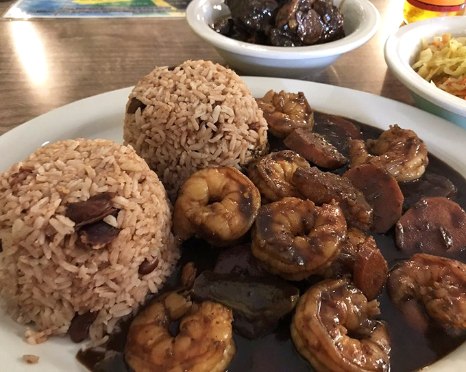 Jerk shrimp and rice that makes you wonder why you ever bothered with plain old cocktail sauce in the first place.