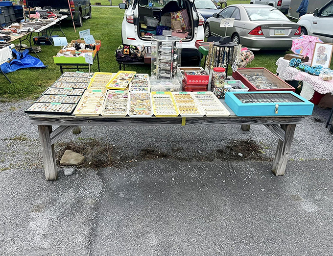 Jewelry hunters, prepare your magnifying glasses! Each tray contains potential treasures&mdash;from costume pieces to the occasional genuine article hiding in plain sight.