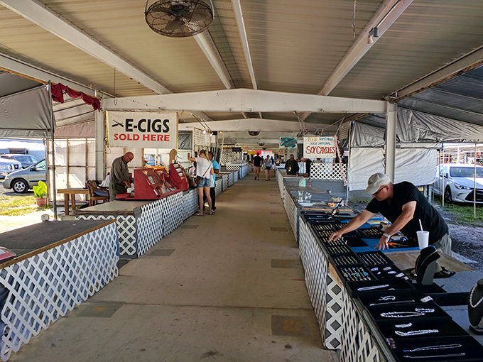 Jewelry vendors create miniature museums of wearable treasures. That perfect conversation piece for your wrist or neck is hiding somewhere in this glittering display.