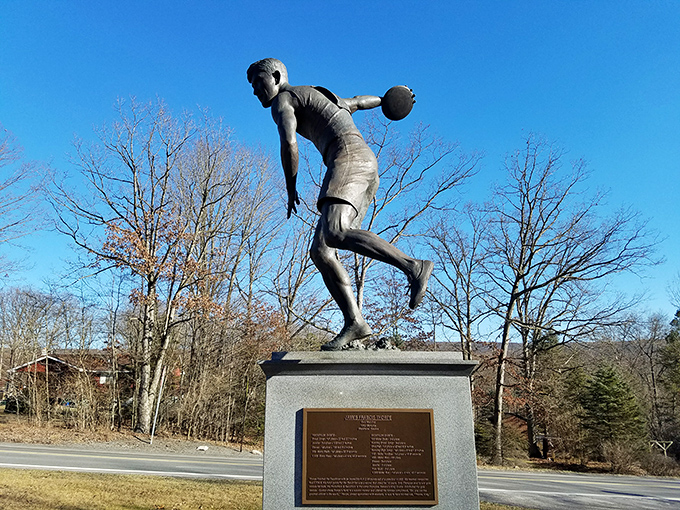 The athletic grace of Jim Thorpe lives on in bronze, commemorating the legendary Olympian who lent his name to this picturesque town.
