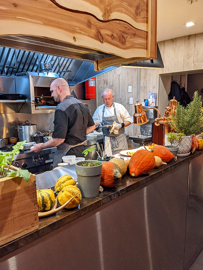 Where the magic happens: Elwood's kitchen showcases seasonal Pennsylvania bounty. Those pumpkins and squash aren't just decoration&mdash;they're tomorrow's specials waiting to happen.