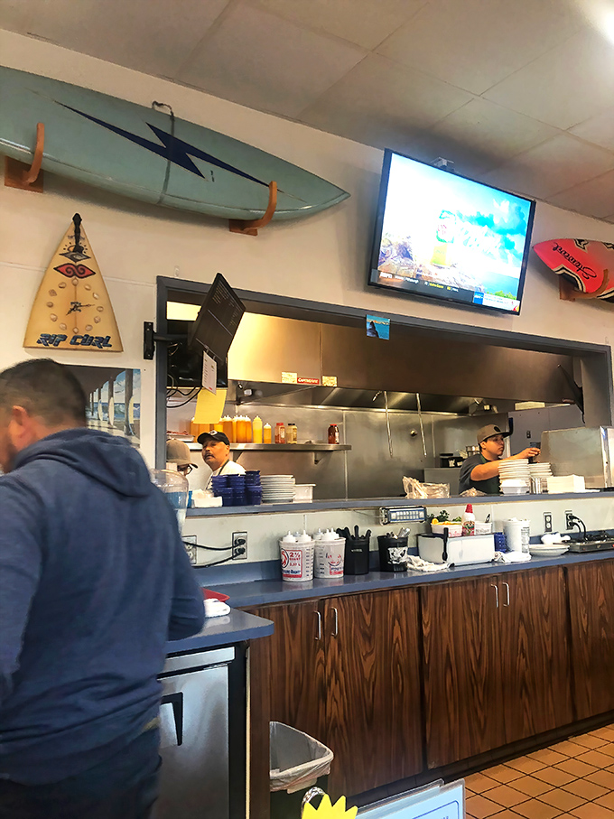 Where breakfast magic happens&mdash;surfboards watch over the kitchen like guardian angels of perfectly flipped pancakes and scrambled eggs.