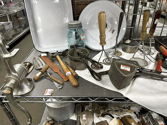 Kitchen tools with history&mdash;that meat grinder probably made someone's legendary meatballs before finding its way to this metal menagerie.