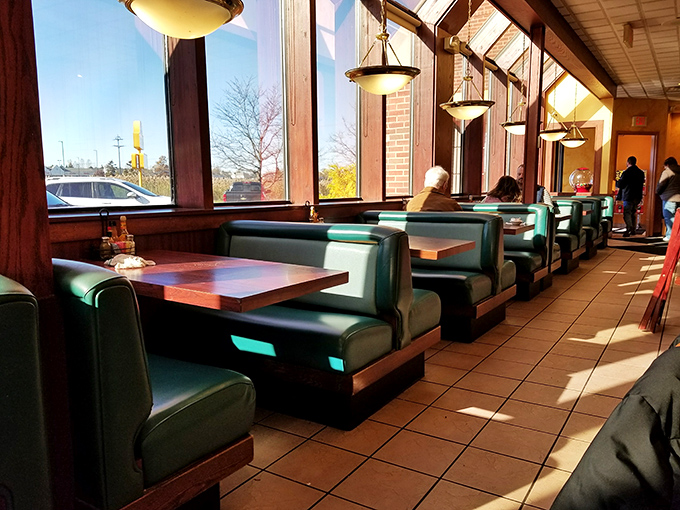 Sunlight streams through large windows, turning an ordinary breakfast into a sun-dappled dining experience worthy of a Michigan morning.