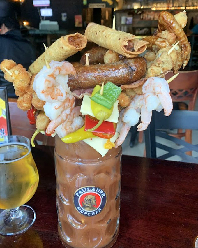Not just a Bloody Mary&mdash;it's a full meal masquerading as a cocktail. Those shrimp are basically skydivers leaping into tomato paradise.