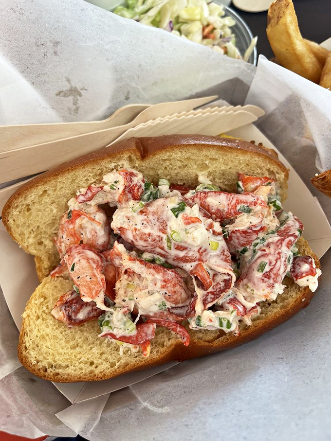 A lobster roll that would make a New Englander nod in approval. Sweet chunks of lobster meat dressed just enough to enhance, never mask.
