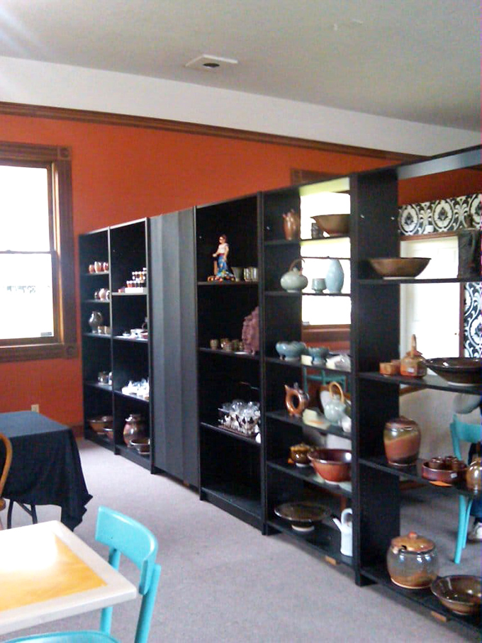 Local pottery shares space with rabbit-themed decor, creating an ambiance that says "yes, we're serious about baking, but we don't take ourselves too seriously."