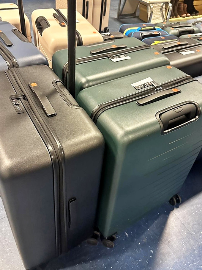 Luggage lined up like eager travelers waiting for adventure. These suitcases have stories to tell&mdash;and are ready for yours.