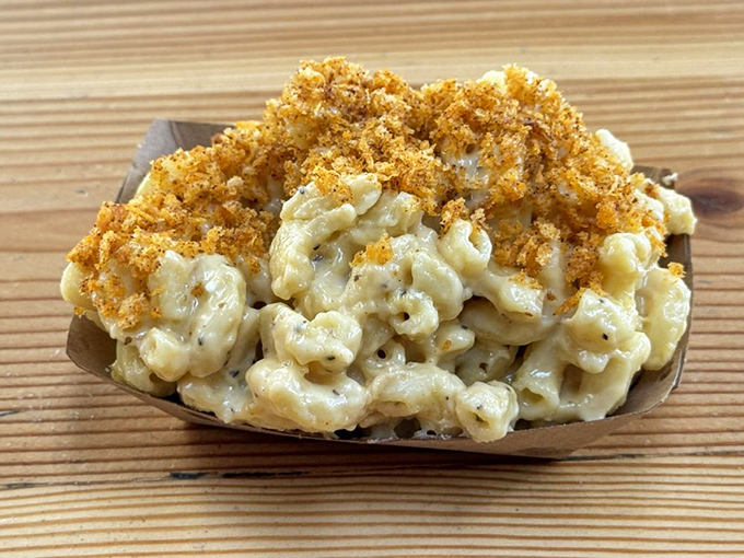 Mac and cheese that's achieved the perfect cheese-pull-to-creaminess ratio. The breadcrumb topping adds textural jazz hands to every bite.