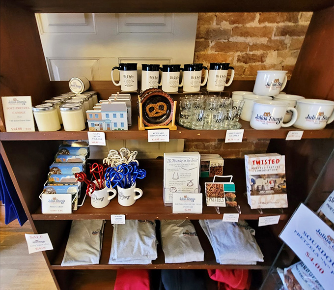 Souvenirs that actually make sense: mugs, shirts and trinkets that celebrate the twisted path of pretzel devotion rather than just screaming "I VISITED SOMEWHERE!"