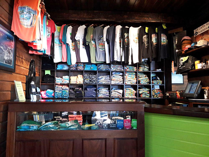 The merch wall &ndash; because sometimes a t-shirt is the only way to prove to friends back home that paradise actually exists.