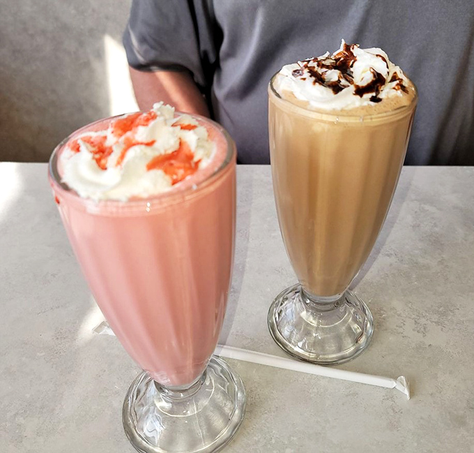 Hand-dipped milkshakes topped with whipped cream remind you why some traditions never go out of style.