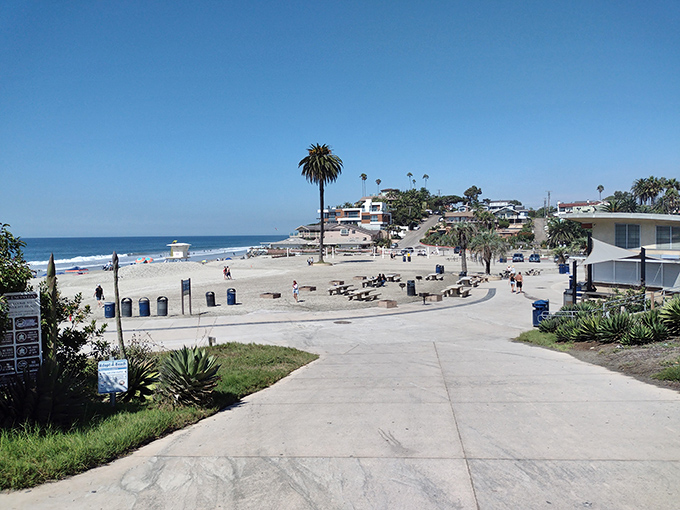 Moonlight State Beach offers the perfect California equation: sand + sun + surf = the reason people pay those astronomical housing prices.