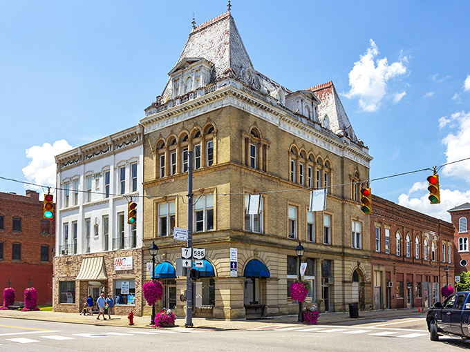 The Ohio Valley Bank building anchors downtown with architectural flourishes that would cost millions to replicate today.