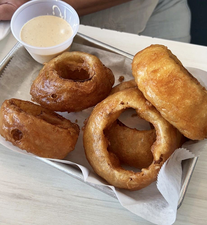 Onion rings so perfectly golden they deserve their own Instagram account. That dipping sauce is just waiting to make your acquaintance.
