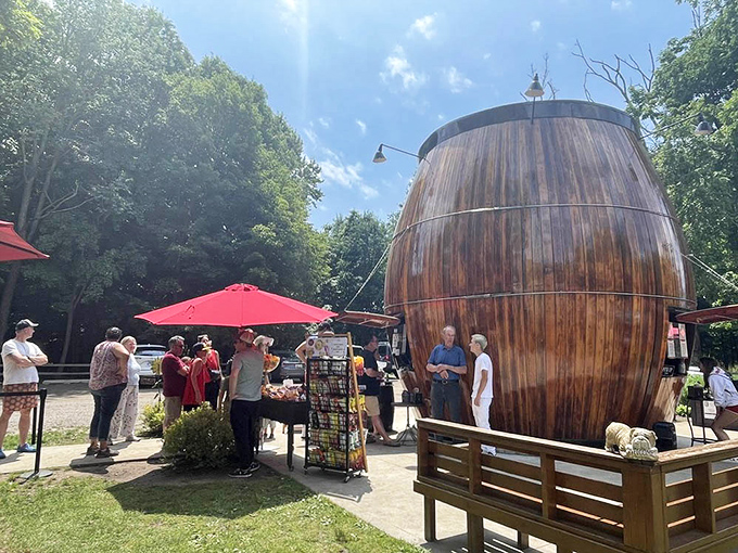 Sunshine, blue skies, and a barrel-shaped restaurant&mdash;proof that Michigan summers are designed for maximum joy and minimum pretension.